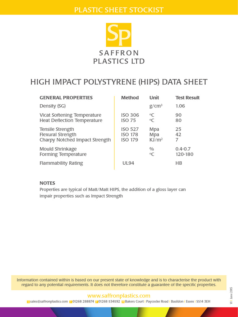 High Impact Polystyrene (Hips) Data Sheet | PDF