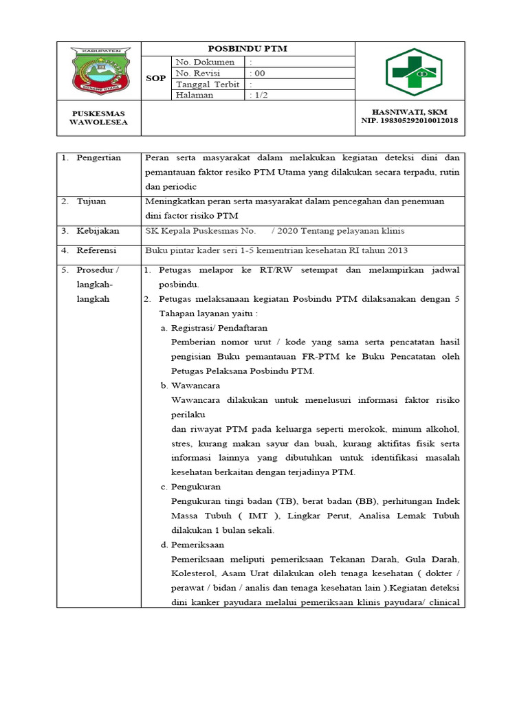 Sop-Posbindu-Ptm 2020 | PDF