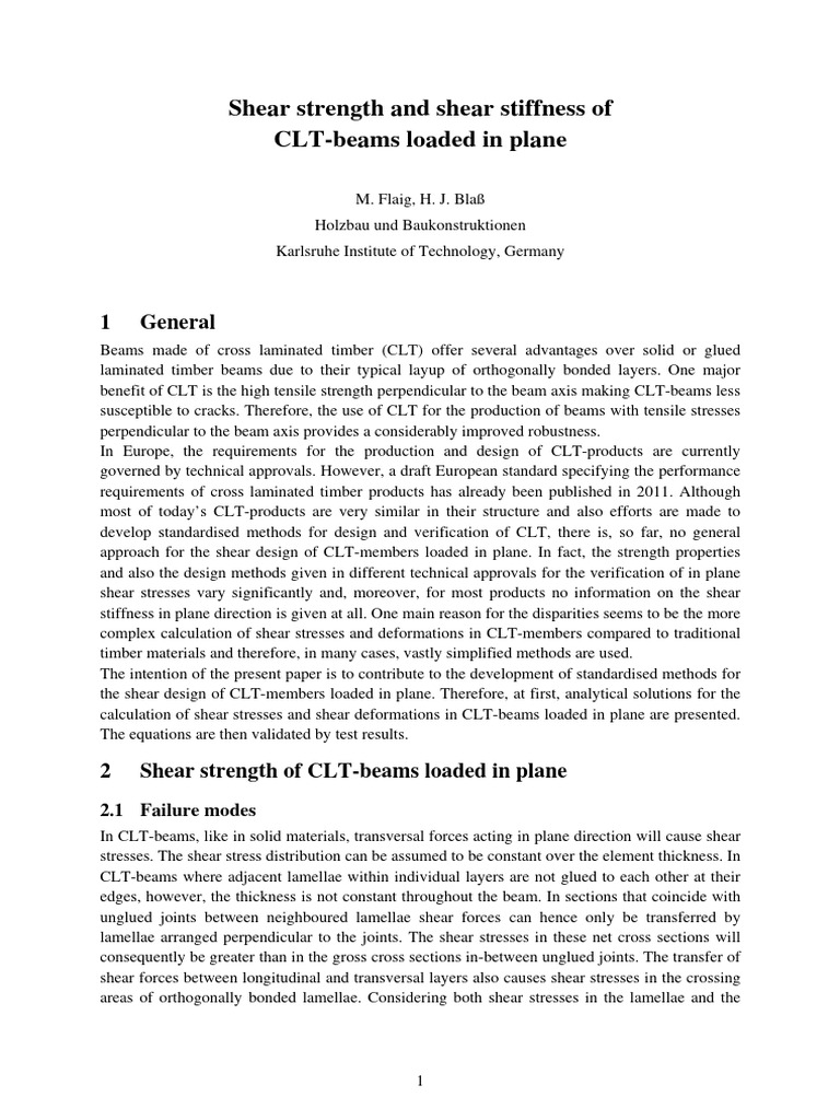 CIB2013 - Blass - Flaig - Shear Strength and Shear Stiffness of CLT-Beams Loaded in Plane | PDF ...