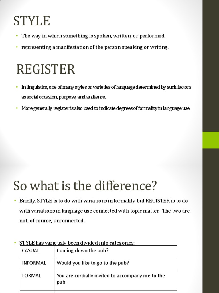 Style & Register | PDF | Cognition | Human Communication