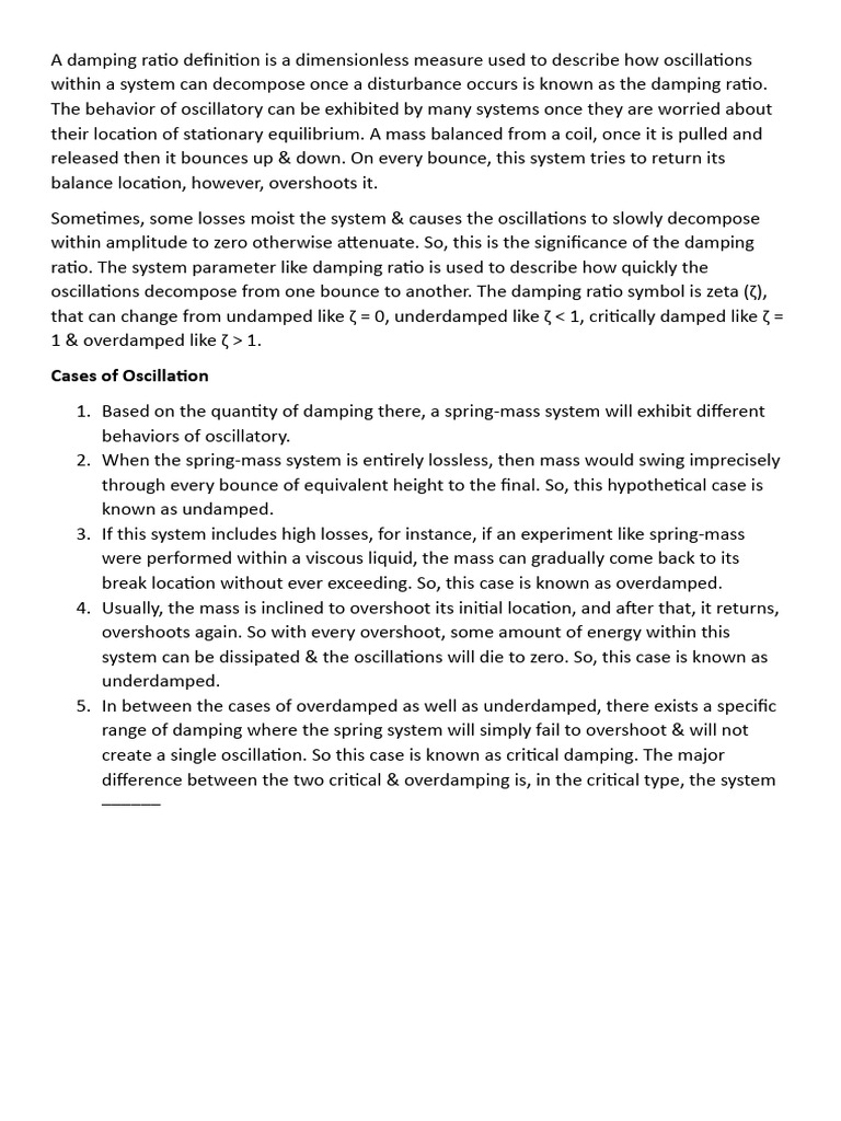 Cases of Oscillation | PDF | Damping | Control Theory