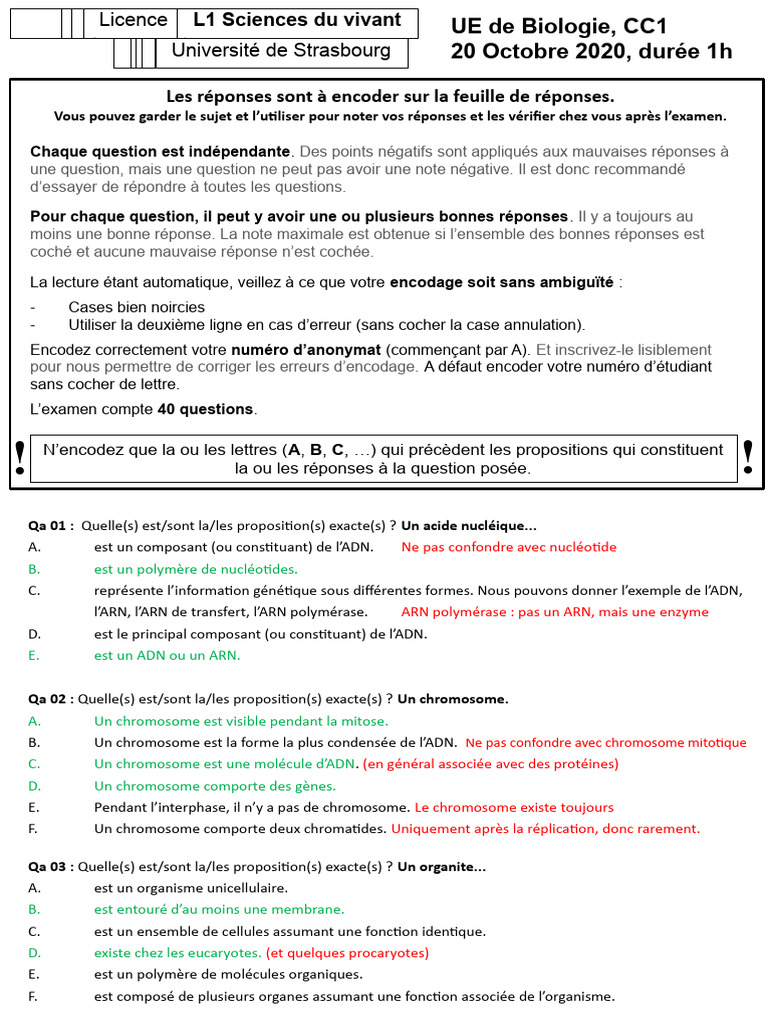 CC1 Biologie Corrigé | PDF | Chromosome | Cellule (Biologie)