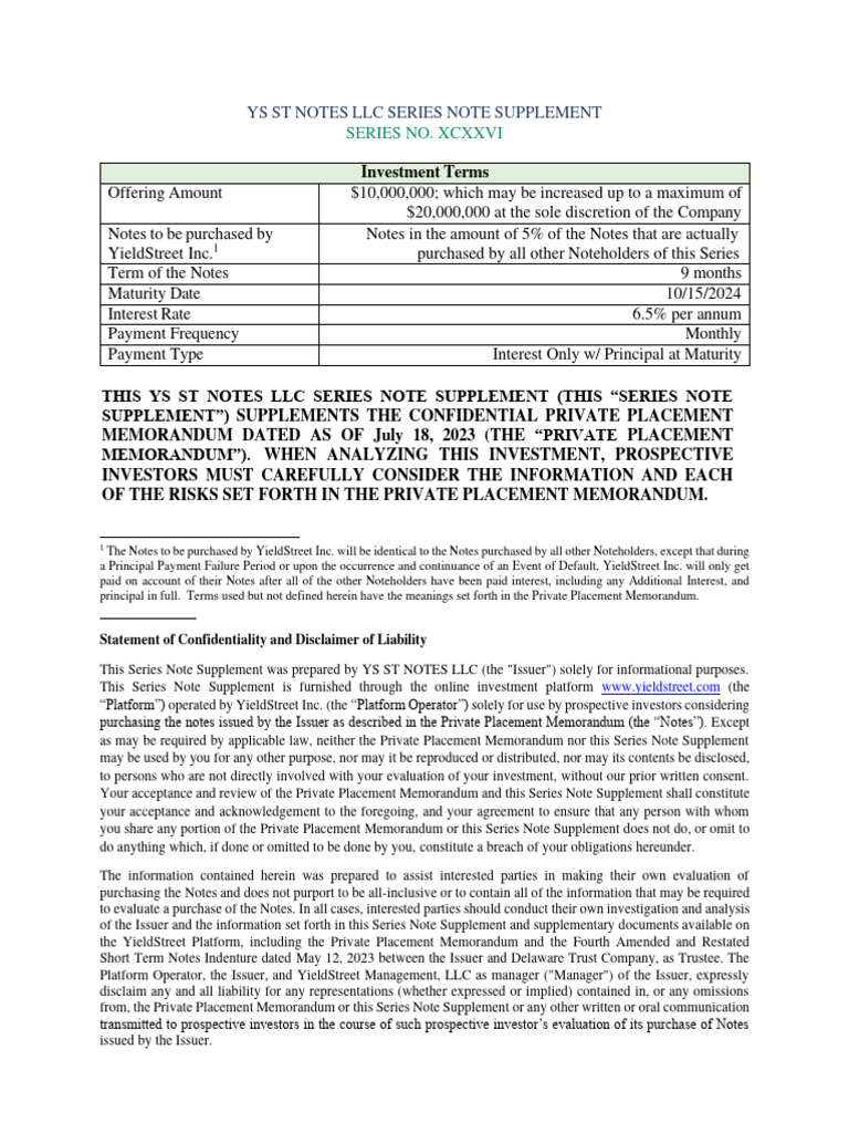 Form of Series Note Supplement | PDF | Interest | Investing
