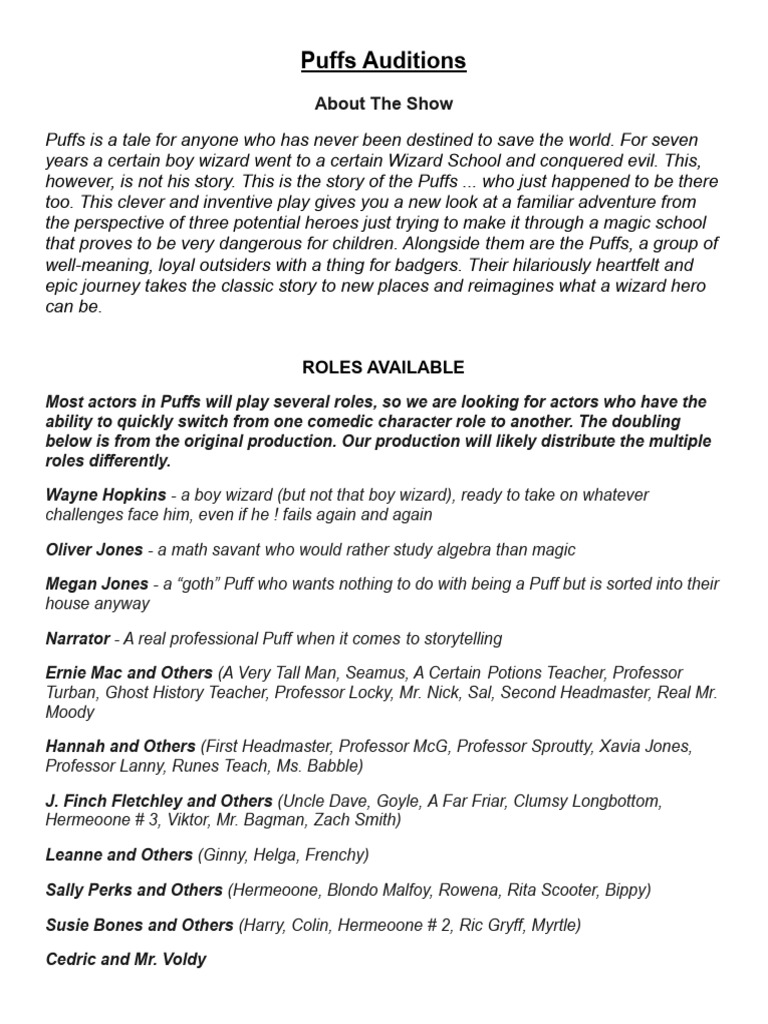 Puffs Audition Readings | PDF | Harry Potter