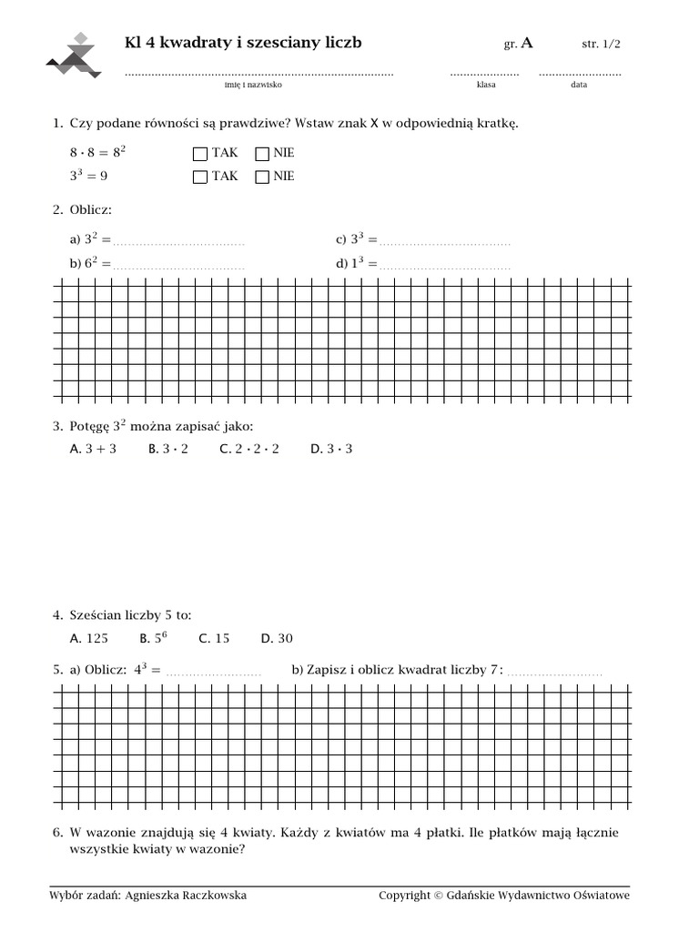 Klasowka - Kwadraty I Szesciany Liczb | PDF