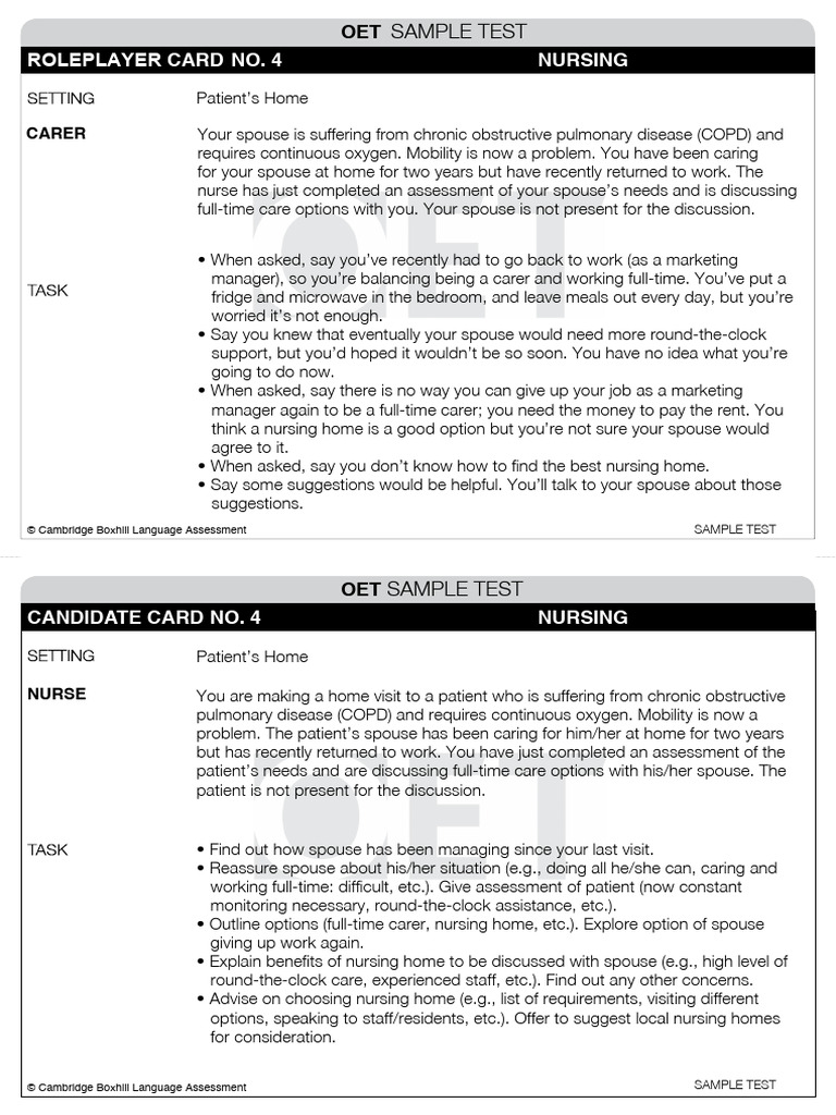 Speaking Sample Test 4 - Nursing | PDF | Caregiver | Nursing