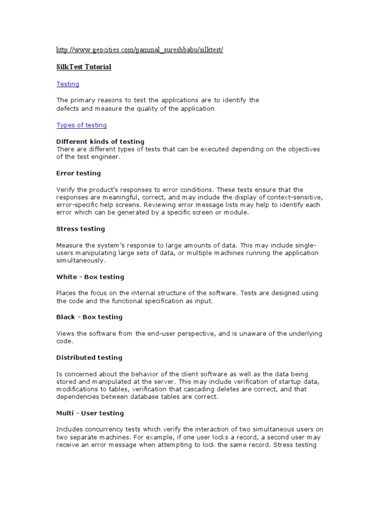 SilkTest: Comprehensive Testing Guide | PDF | Class (Computer ...