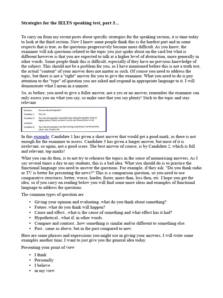 Strategies For The IELTS Speaking Test, Part 3 | PDF | Question ...