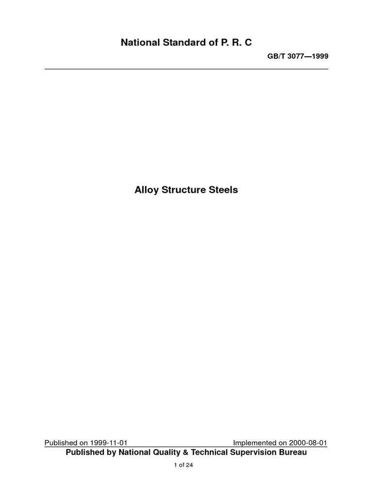GBT 3077-1999, Alloy Structure Steels | PDF | Steel | Heat Treating