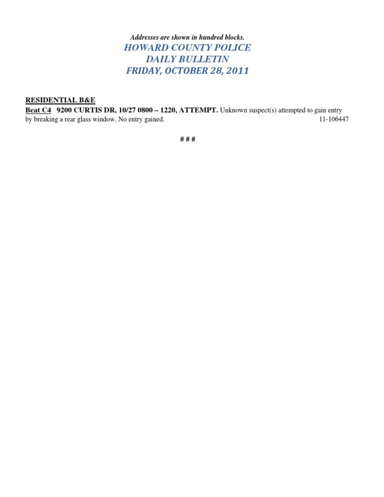 Howard County Police Daily Bulletin | PDF
