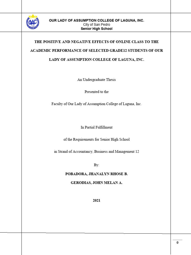 Sample Thesis Chapter 1 5 Gerodias Group The Positive and Negative Effects of Online Class To ...