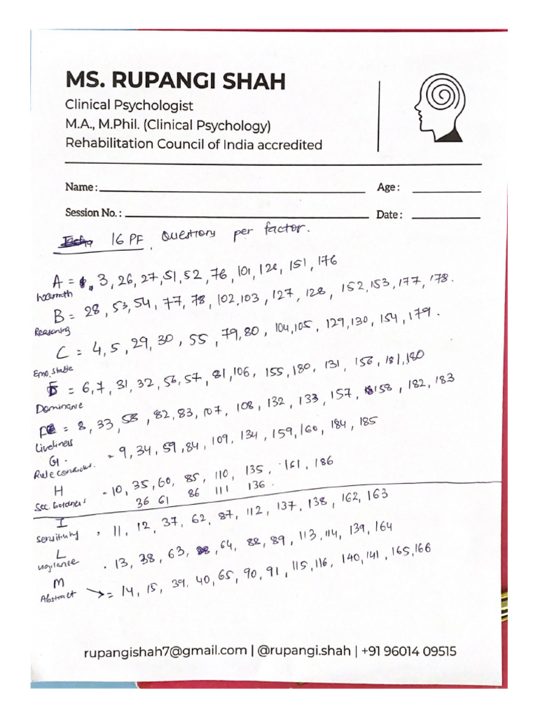 16Pf Scoring Item Wise | PDF