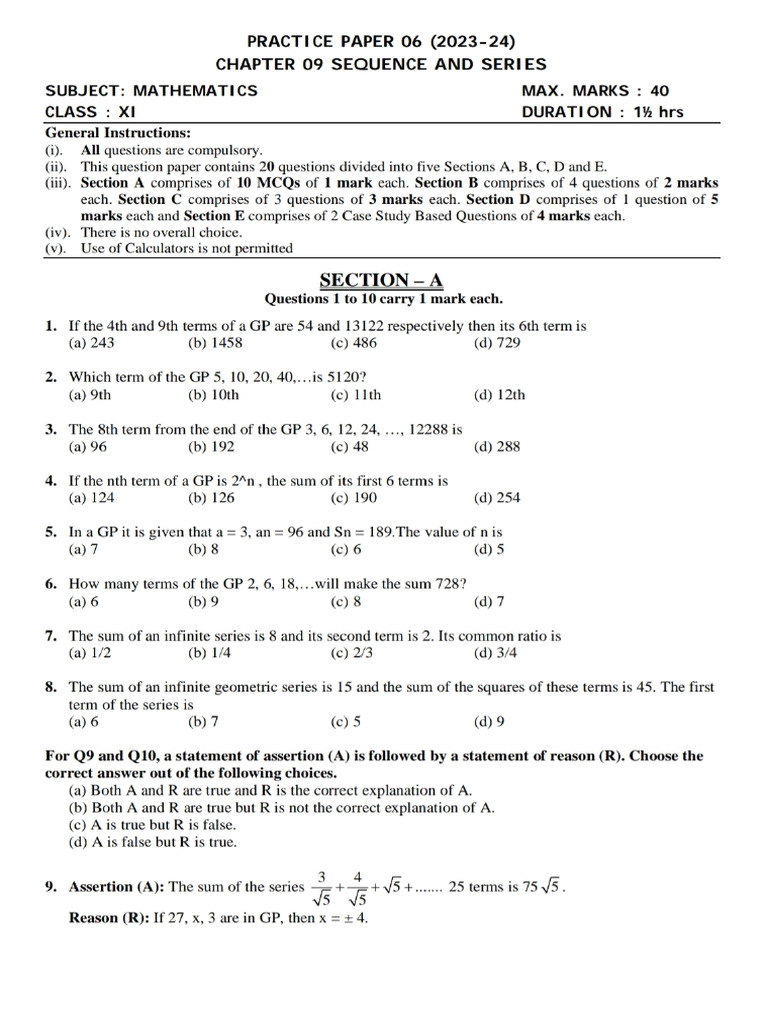 XI-Ch-9-Sequence and Series | PDF