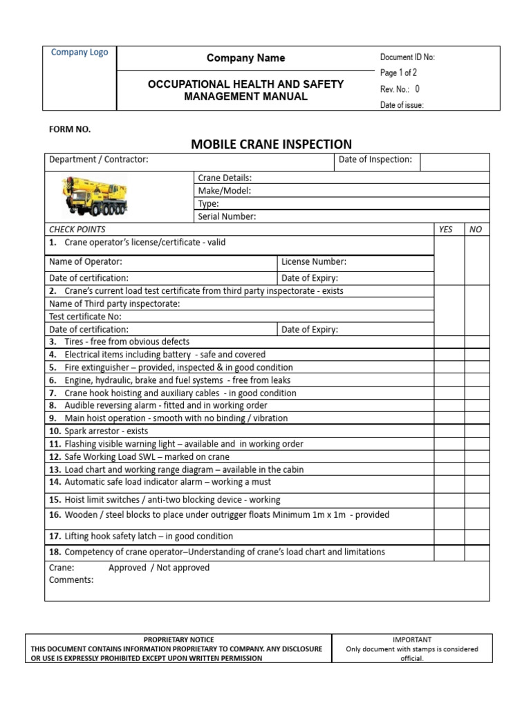 Mobile Crane Inspection Checklist | Download Free PDF | Crane (Machine) | Transport