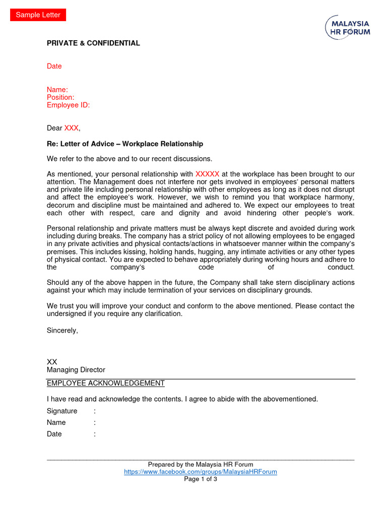Letter of Advice - Workplace Relationship (Sample) | PDF | Justice ...
