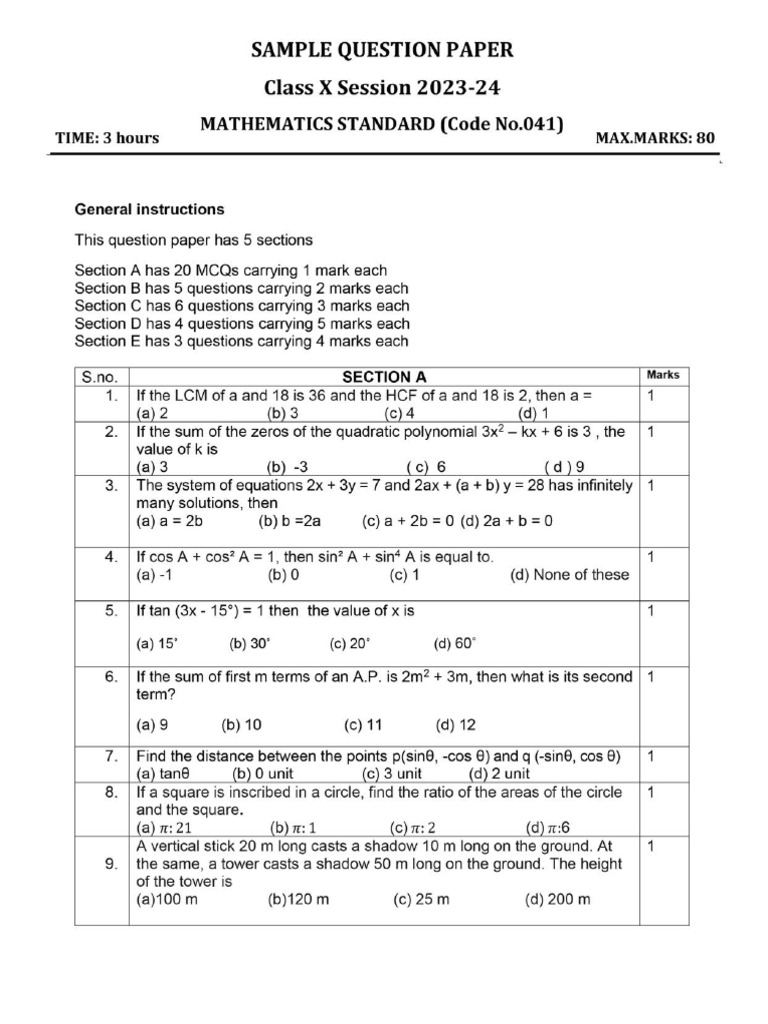 Sample Paper 5 -Standard- | PDF