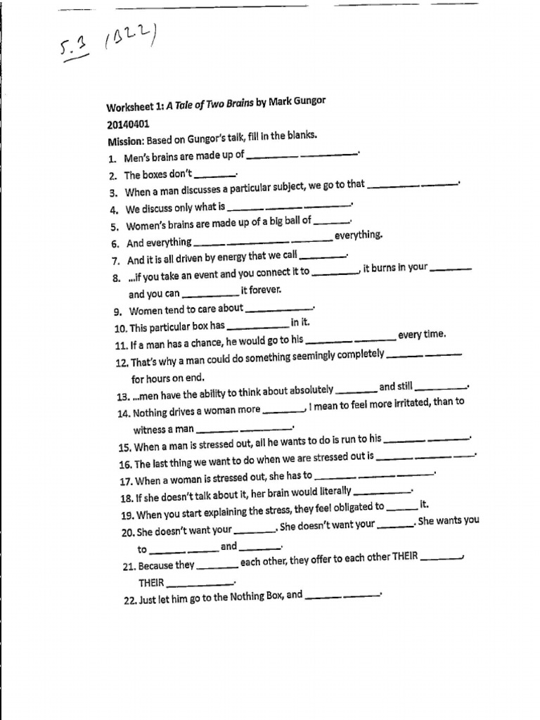 The Nothing Box. Worksheet Fill in The Gaps. | PDF