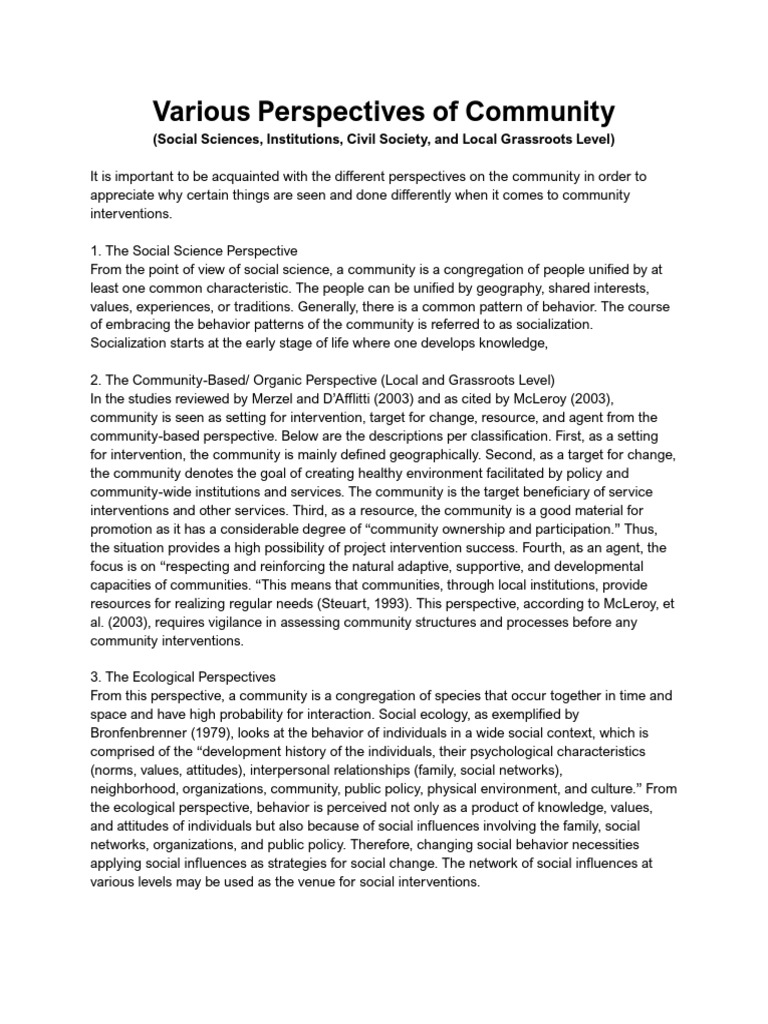 Various Perspectives of Community | PDF | Community | Behavior