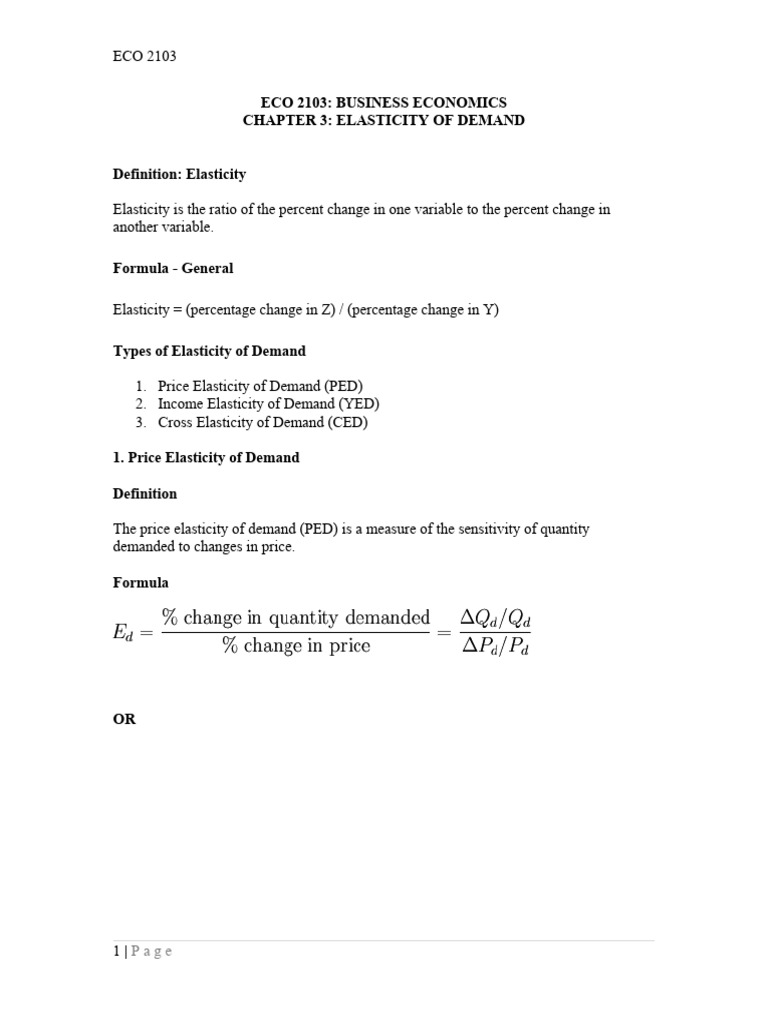 Economy Chapter 3 Elasticity | PDF | Price Elasticity Of Demand | Demand
