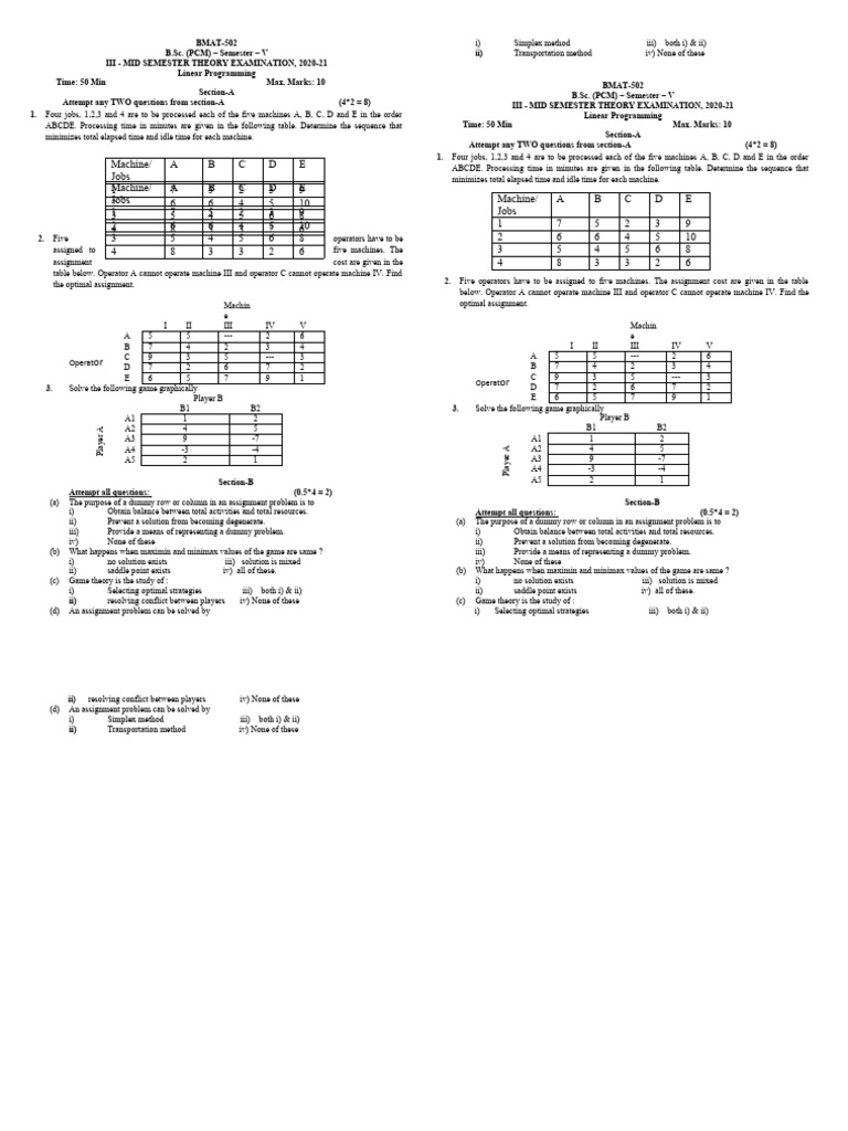 Linear Programming Exam Questions | PDF