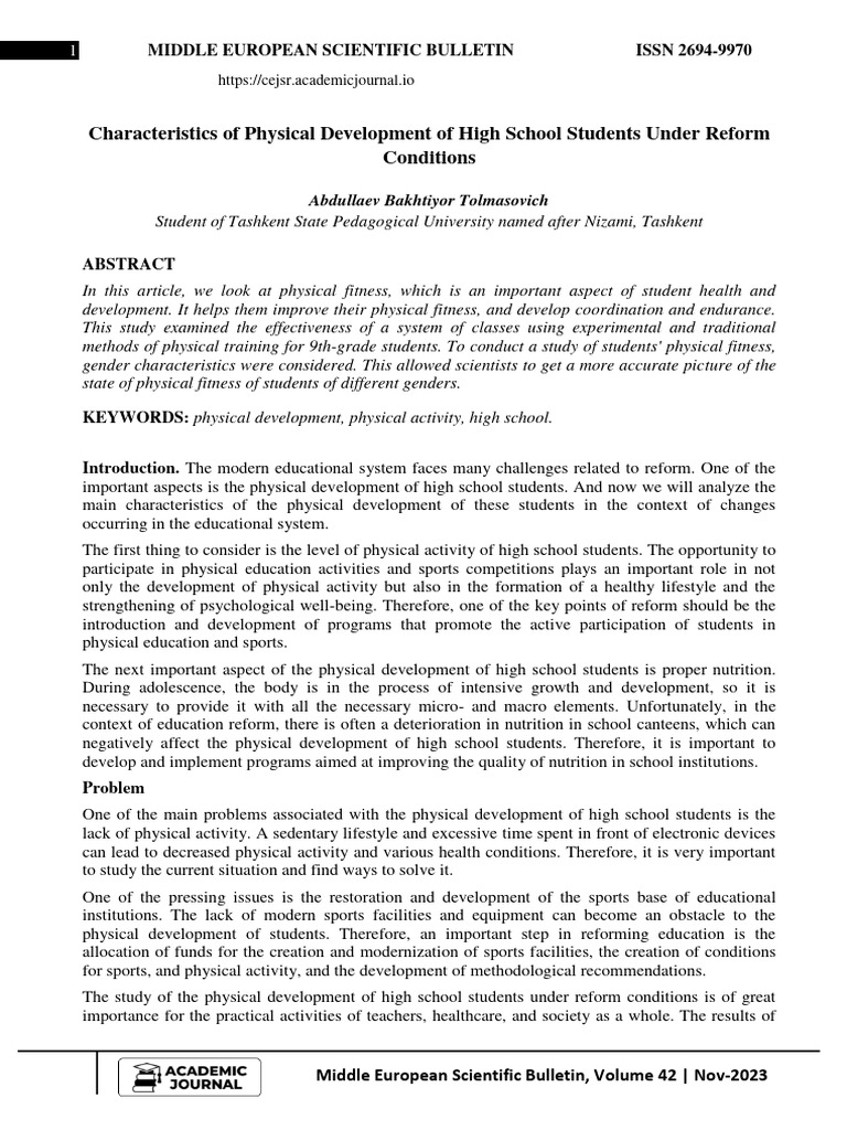 High School Physical Development | PDF | Physical Fitness | Sedentary ...