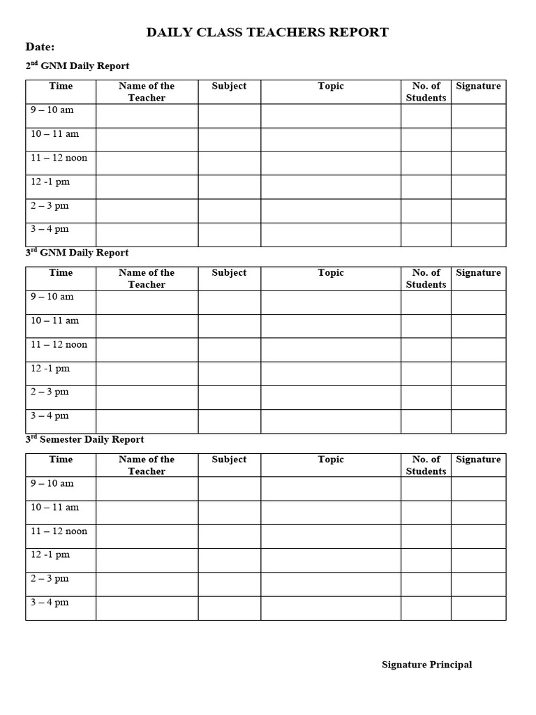 Daily Class Teachers Report Template | PDF