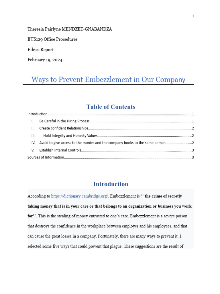 Preventing Embezzlement in Business | PDF | Employment | Integrity