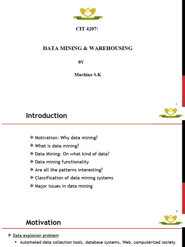 ICS 2408 Lecture 1 Introduction | PDF | Data Mining | Databases
