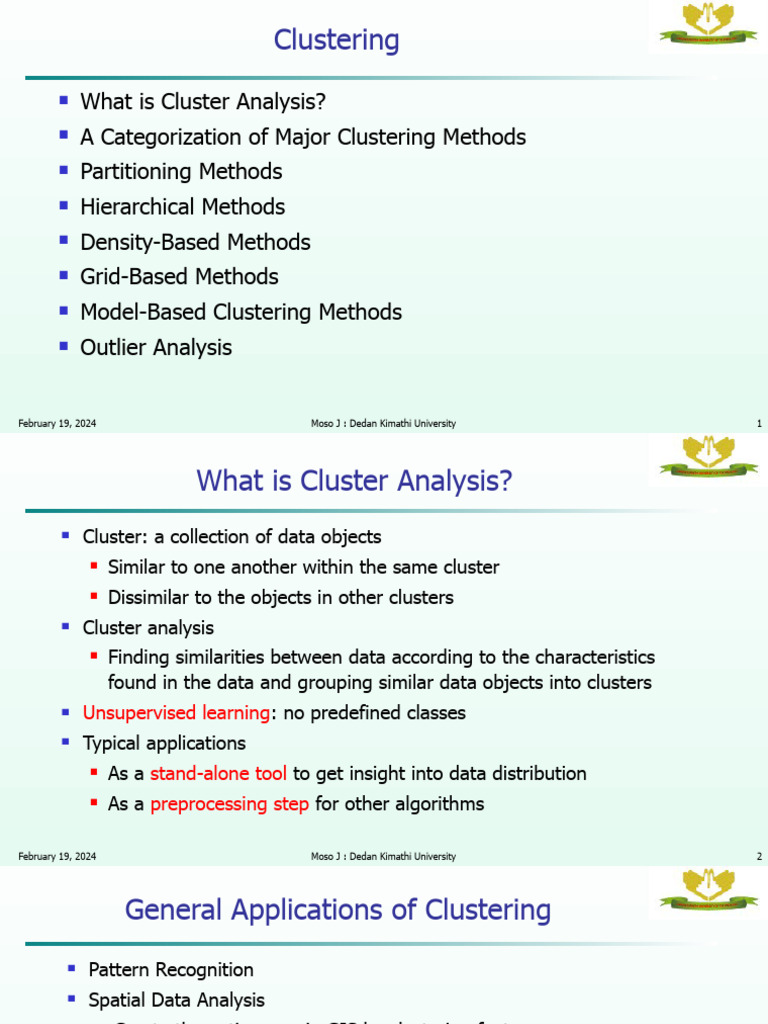 ICS 2408 Lecture 7 Clustering | PDF | Cluster Analysis | Statistics