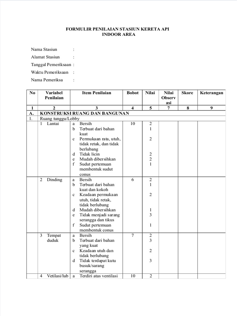 Formulir Penilaian Stasiun Kereta Api | PDF