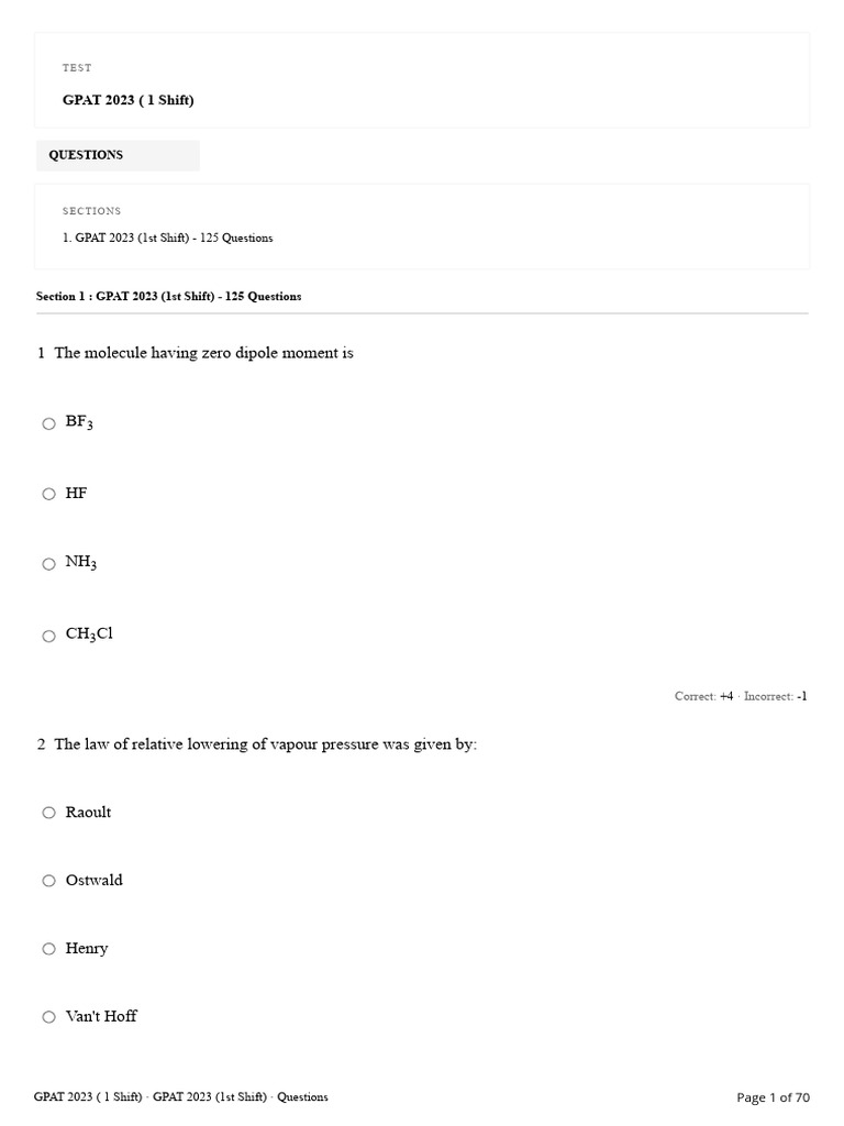 GPAT 2023 Question Paper Analysis | PDF | Pyridine | Adsorption