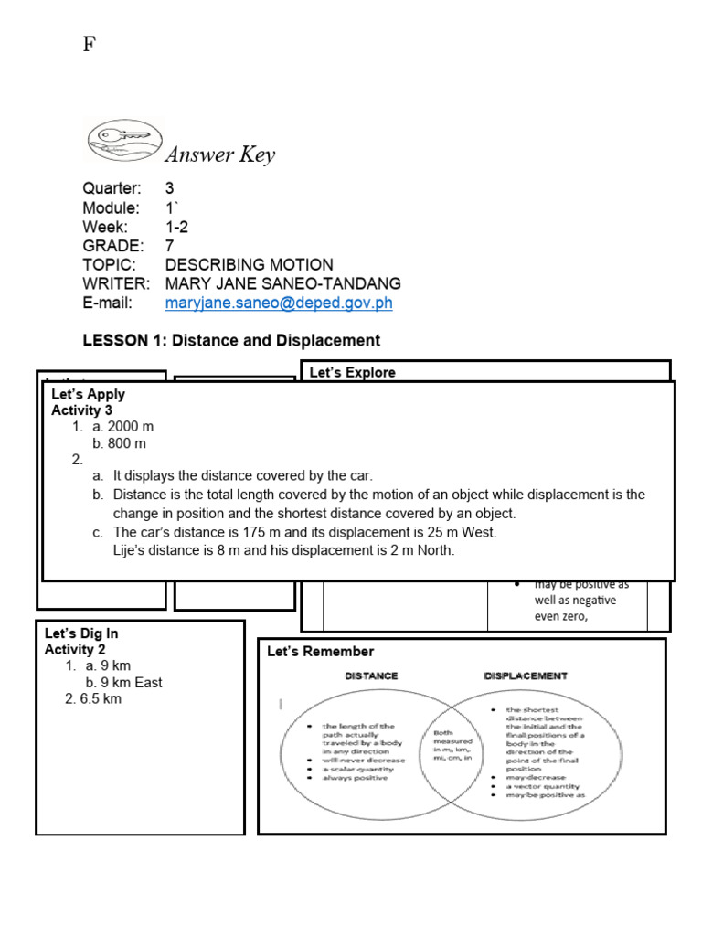 KEY ANSWERS Q3 G7 Science Module 1 Week 1 2 | PDF