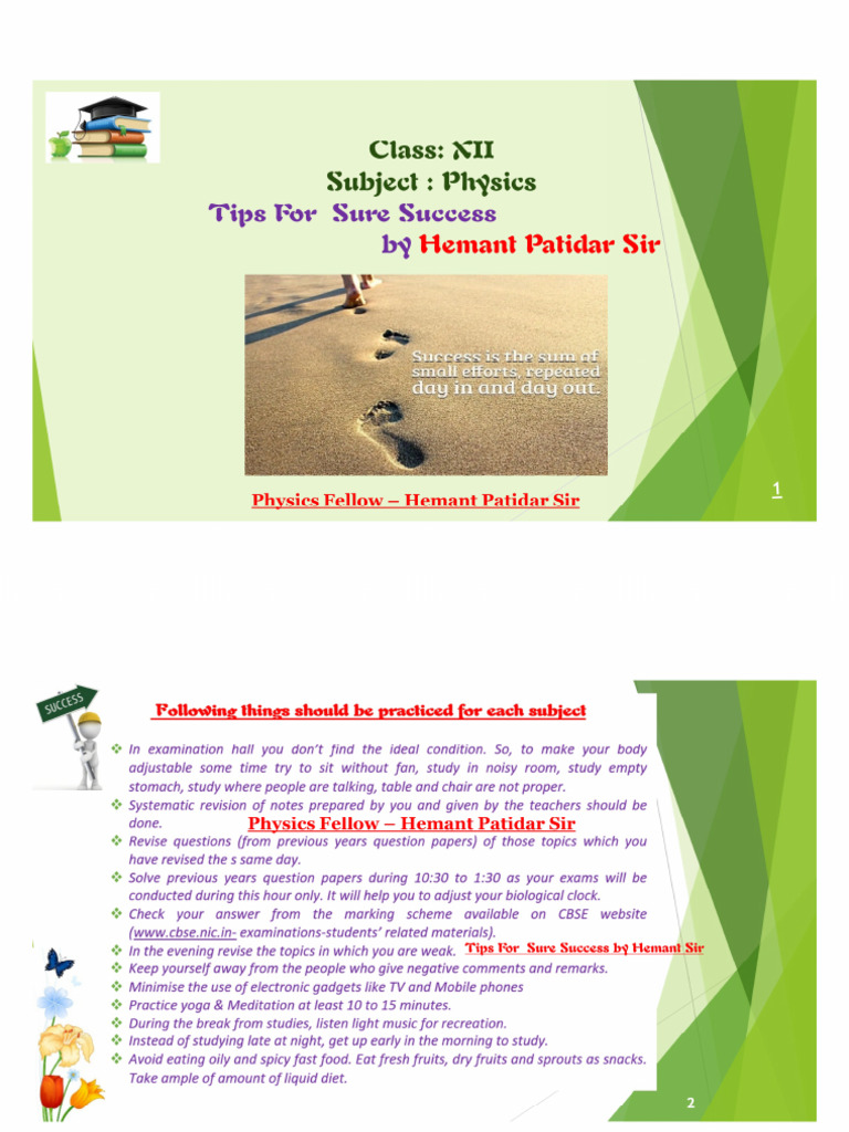 Physics - Class XII TIPs For Sure Success by Hemant Patidar Sir | PDF