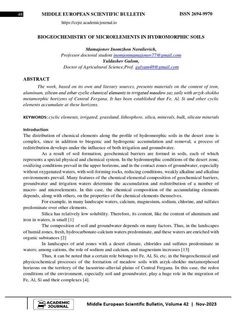 Biogeochemistry of Microelements in Soils | PDF | Soil | Iron