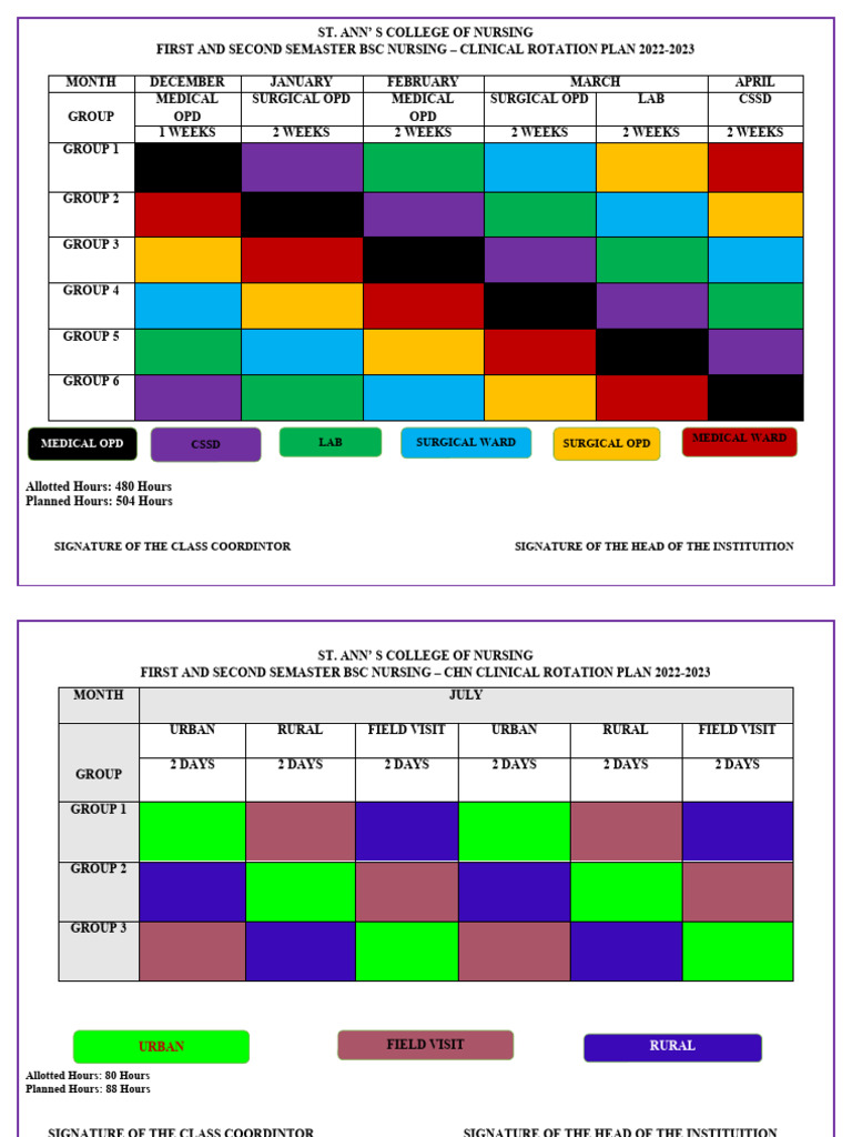 BSc Nursing Clinical Rotation Plan 2022-2023 | PDF | Nursing | Dietitian