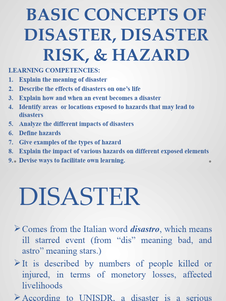 Basic Concepts of Disaster Disaster Risk | PDF | Hazards | Earth Phenomena