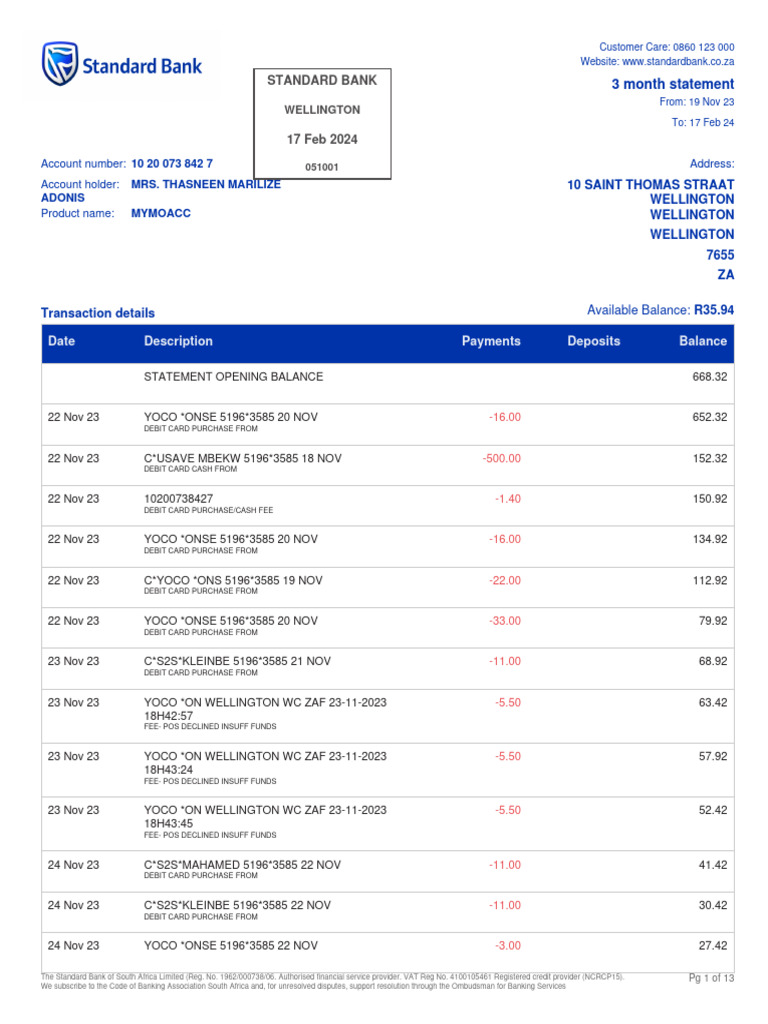 Mrs. Adonis Bank Statement | PDF | Debit Card | Banks