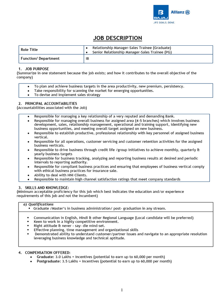 Relationship Manager Sales Trainee Job | PDF | Sales | Employee Retention
