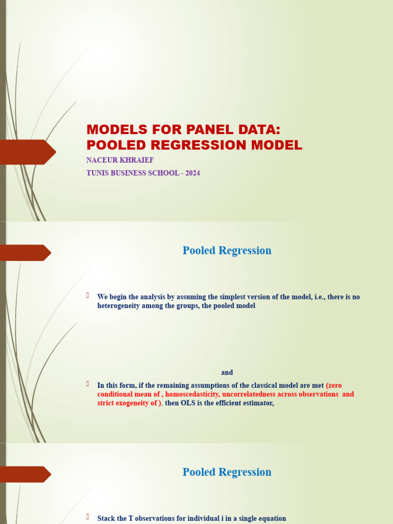 Chap-2 - Panel Data Pooled Regression Model | PDF | Regression Analysis | Ordinary Least Squares