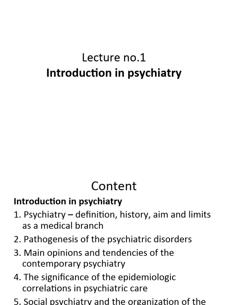 Lecture No. 1 Introduction in Psychiary | PDF | Psychiatry | Mental Disorder
