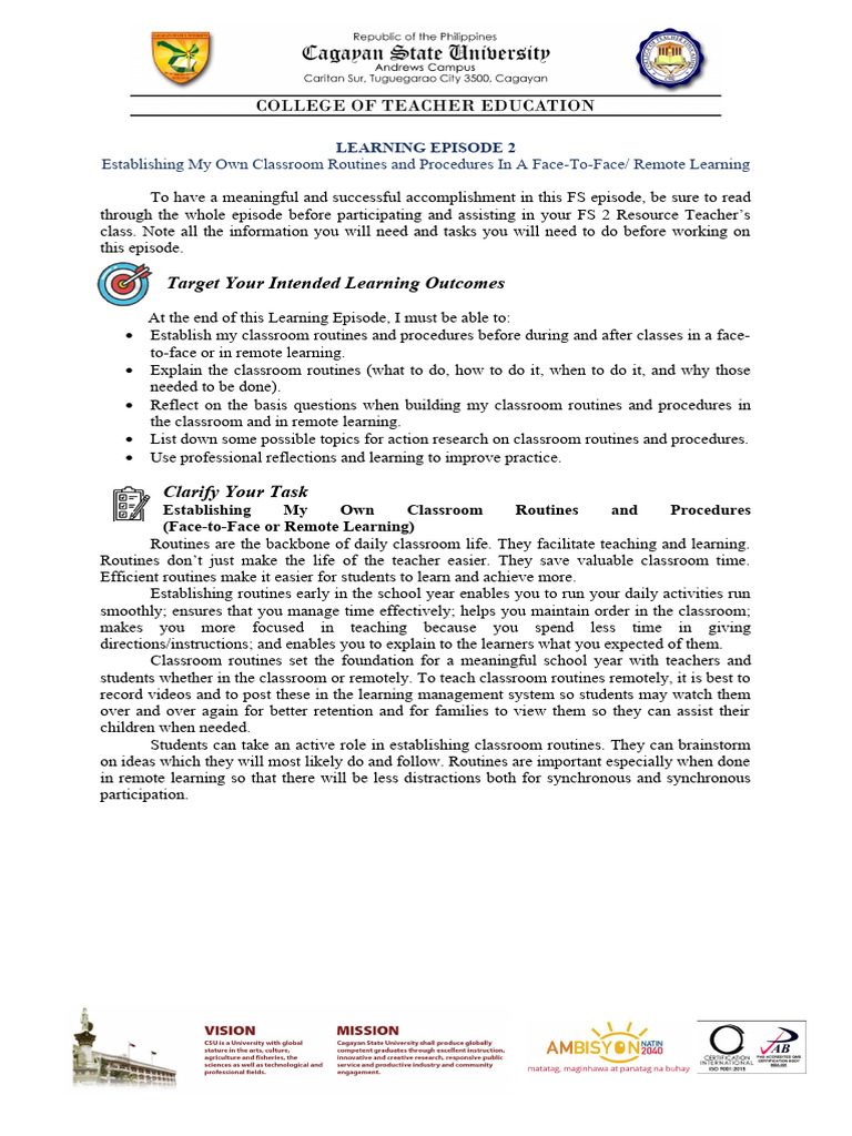 FS2 - Learning Episodes 2 3 | PDF | Educational Assessment | Rubric ...