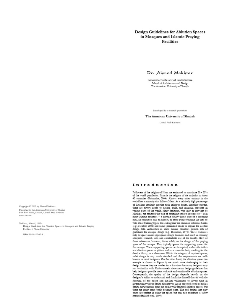 Design Guidelines For Ablution Spaces in | PDF | Mosque | Hygiene