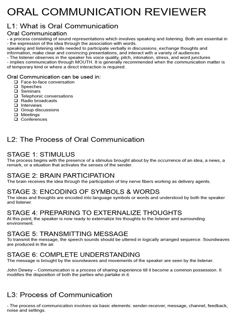 ORAL COMMUNICATION REVIEWER | PDF | Communication | Nonverbal Communication