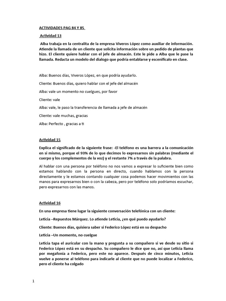 Actividades de Comunicacion Tema 3 | PDF