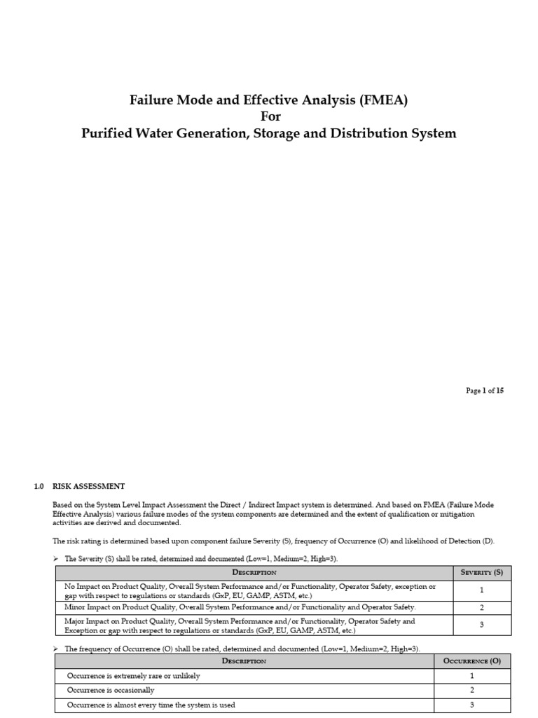 FMEA for Purified Water Systems | PDF | Membrane | Filtration