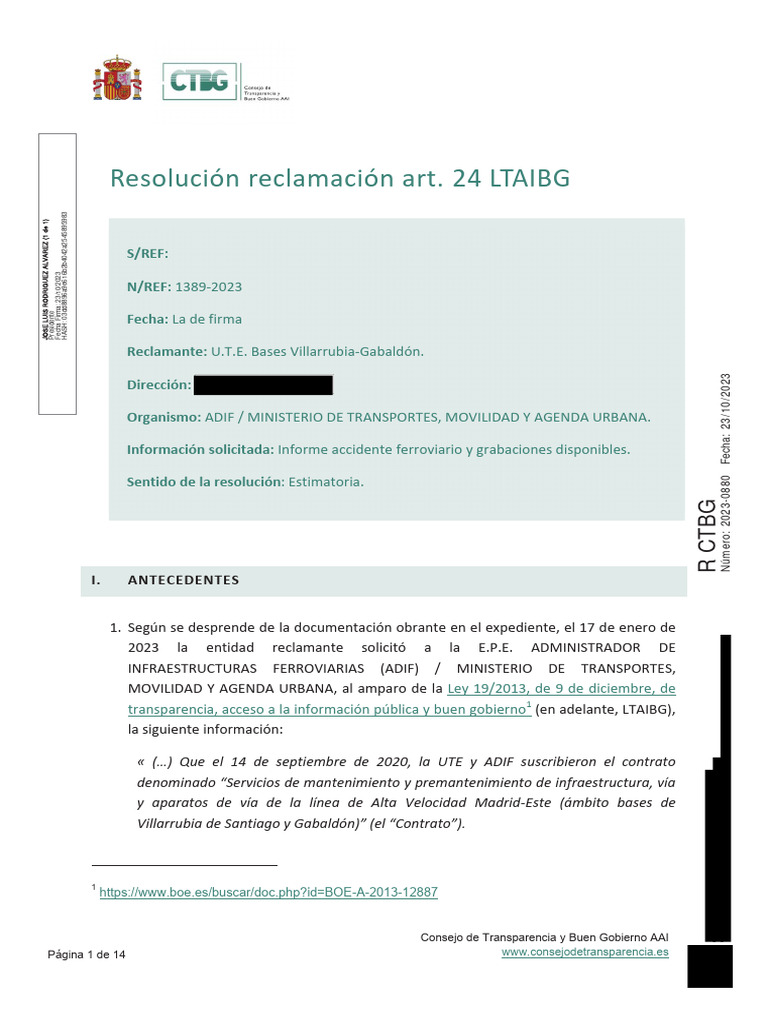 R CTBG 2023-0880 (Resoluci N Expte. 1389-2023) | PDF | Responsabilidad | Leyes de libertad de ...