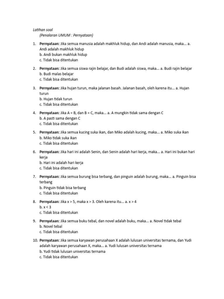 Latihan Soal Dan KUNCI JAWABAN Penalaran UMUM BAGIAN 2 (Pernyataan) | PDF | Metode & Bahan Ajar