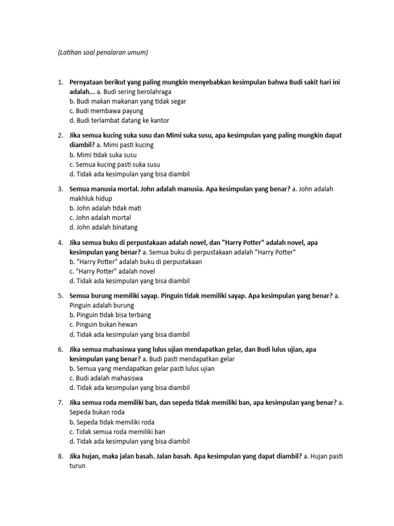 Latihan Soal 2, Penalaran Umum (Materi Simpulan Logis) | PDF | Seni & Disiplin Bahasa