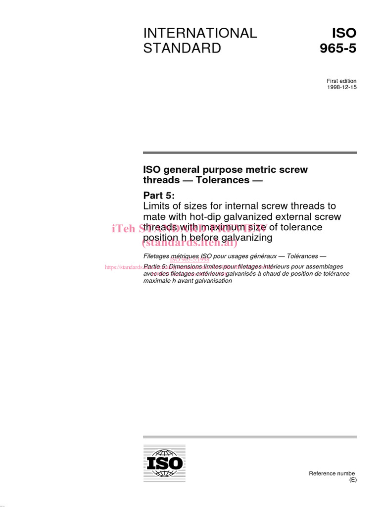 Iso 965 5 1998 | PDF | Screw | Engineering Tolerance