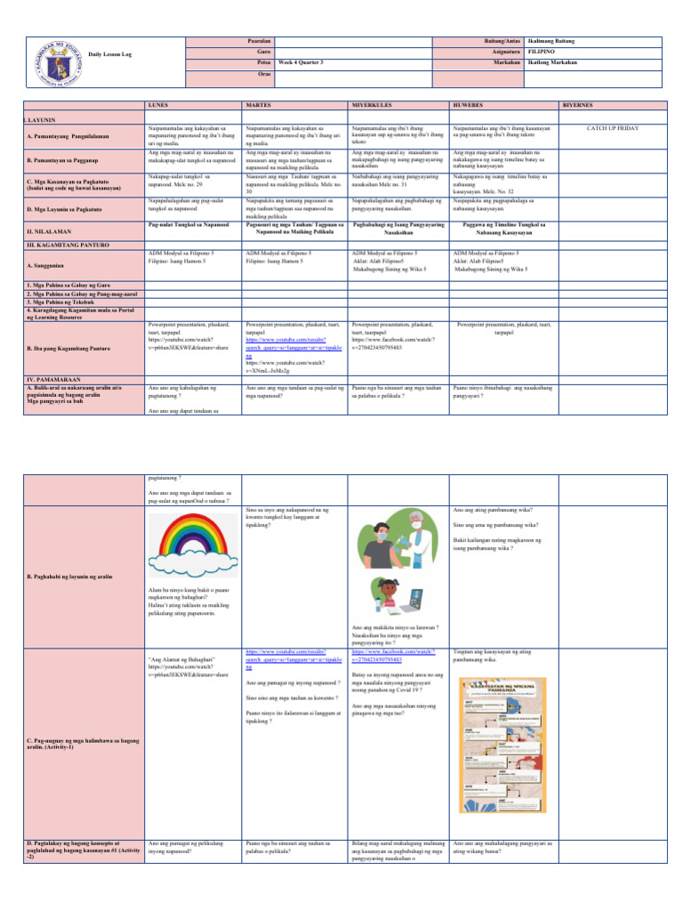 DLL Week 4-Q3 Filipino 5 | PDF